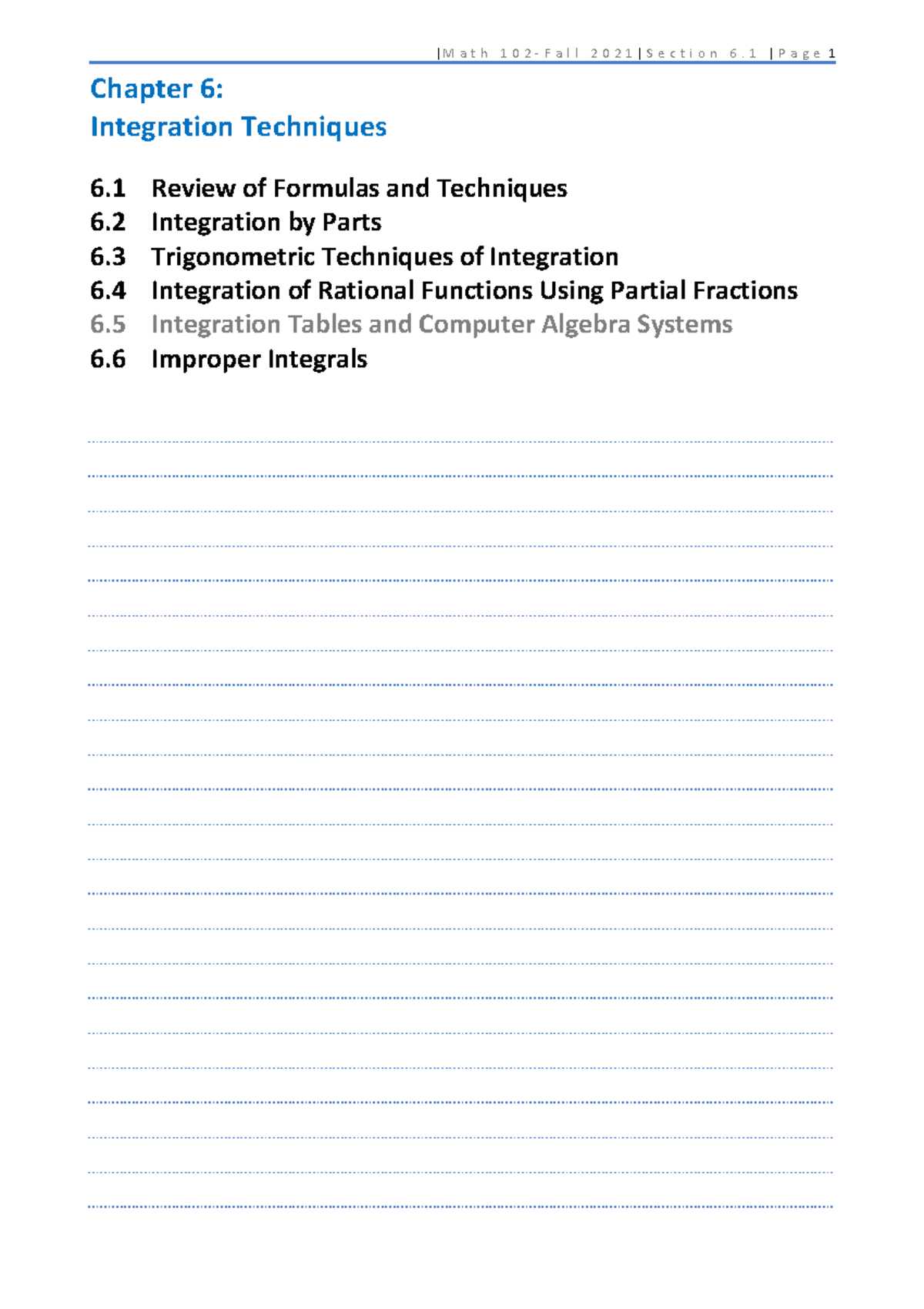 Section 6.1- solution - Chapter 6: Integration Techniques 6 Review of ...