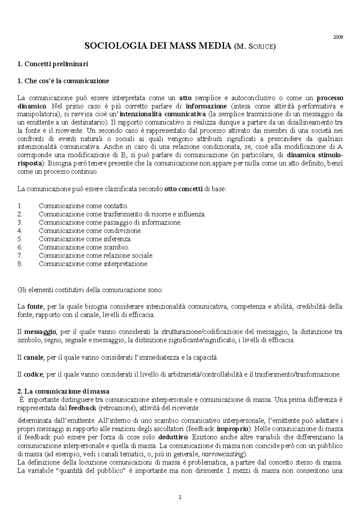 Riassunto Sociologia dei mass media Sorice - 2009 SOCIOLOGIA DEI MASS ...