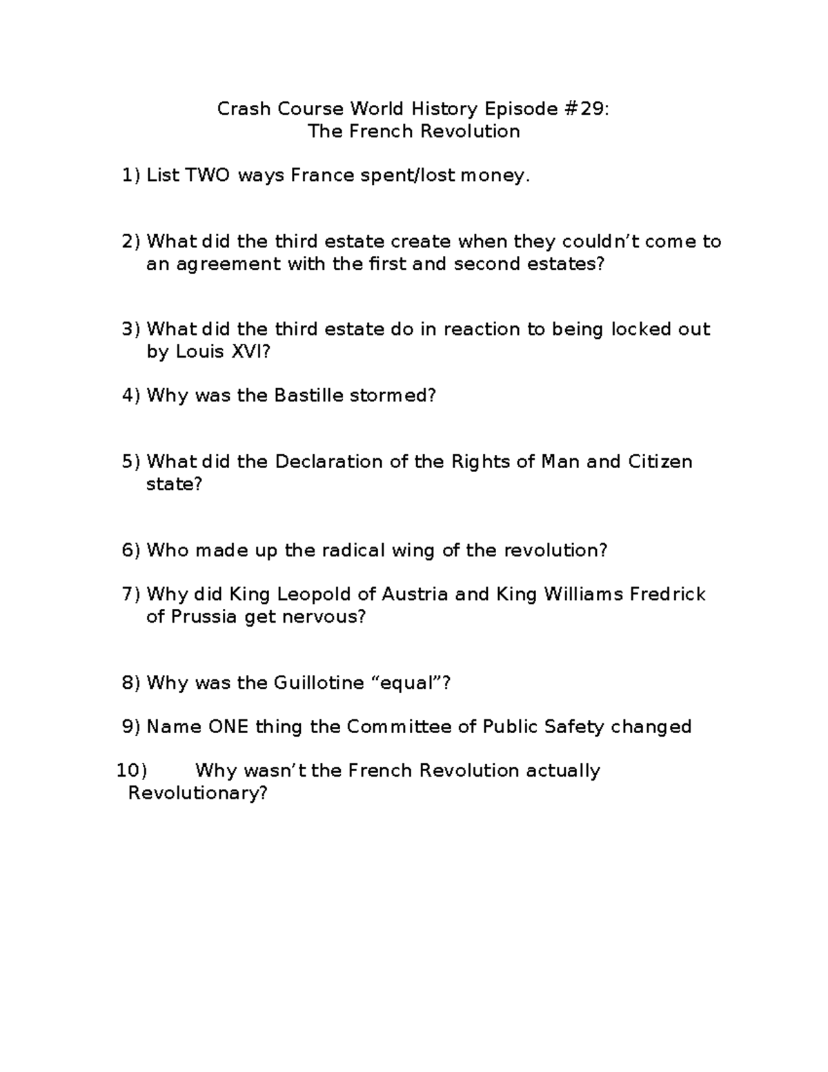 Concept Check 29 - Crash Course World History Episode #29: The French ...