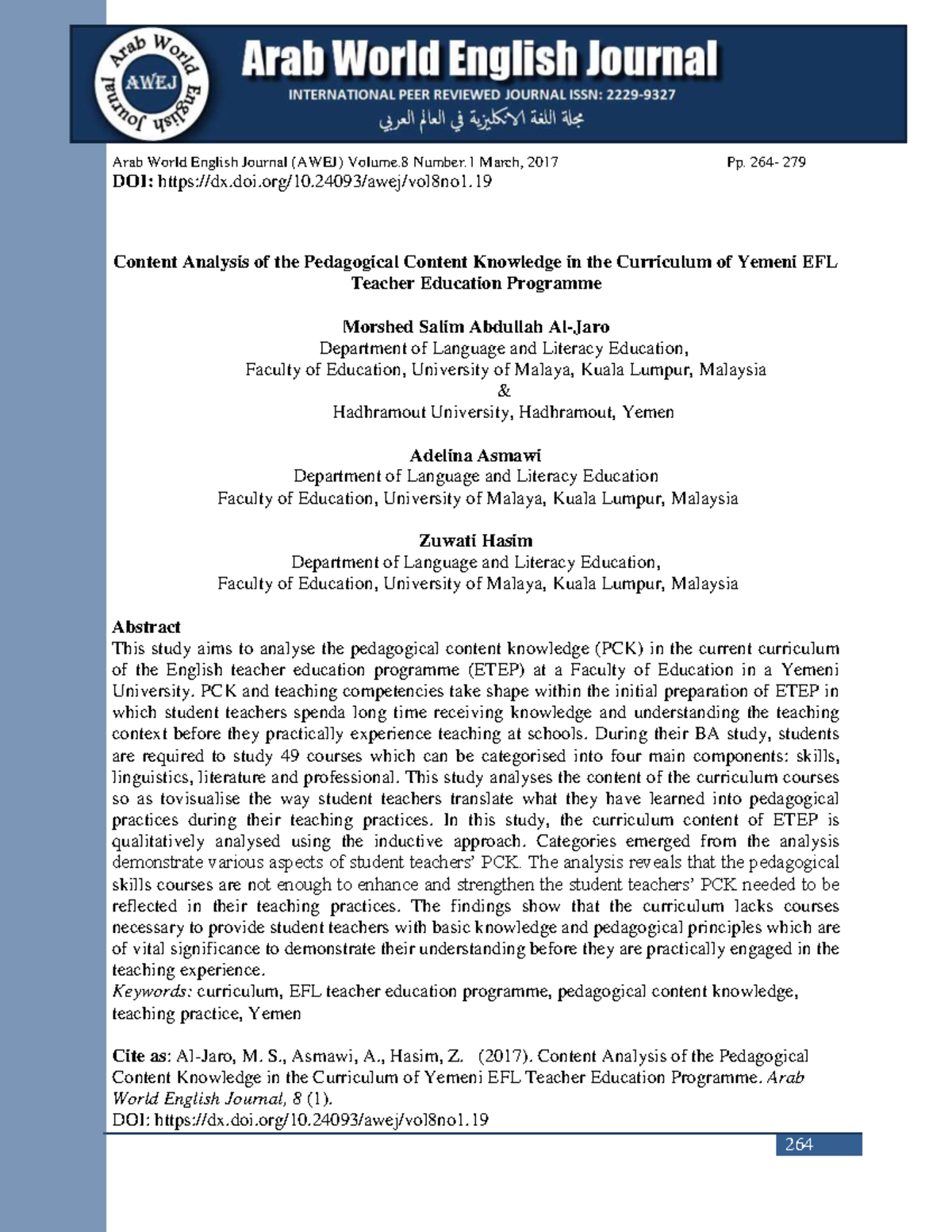 19 - YEAS - 264 Arab World English Journal (AWEJ) Volume Number March ...