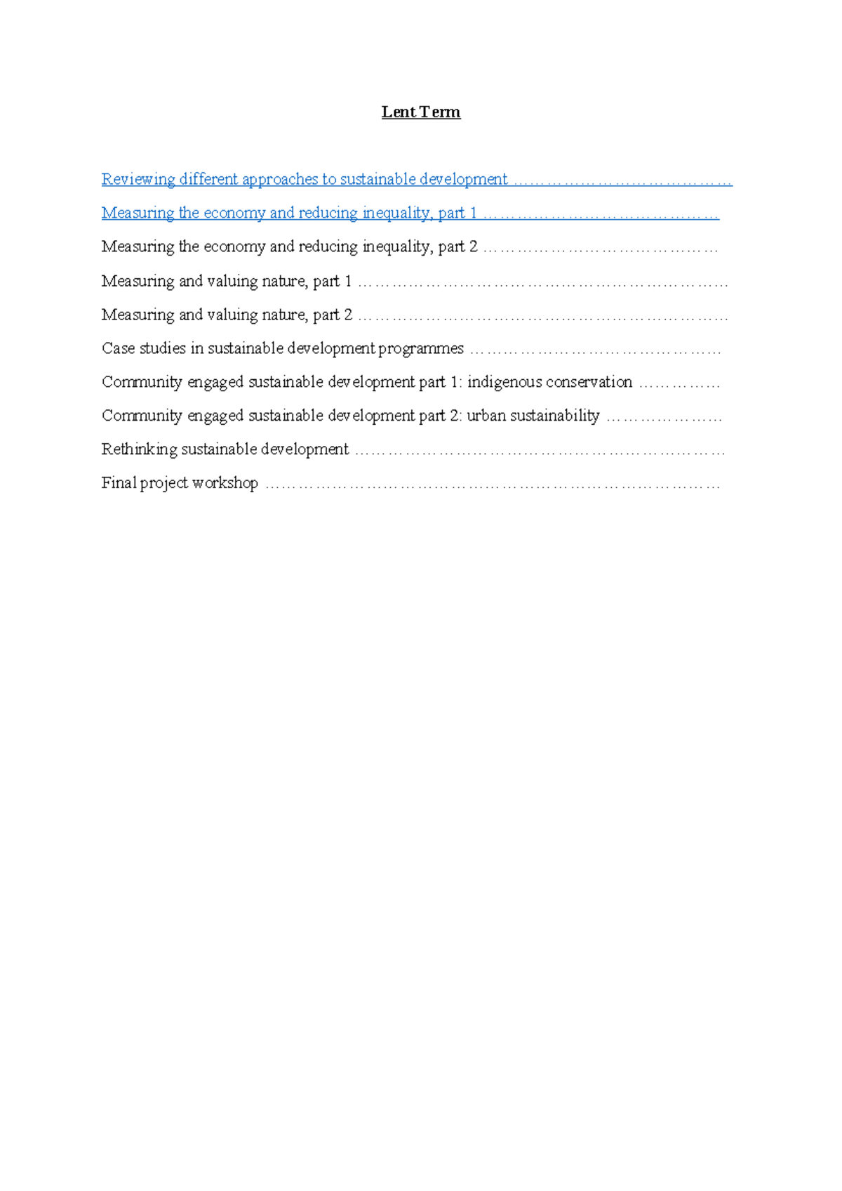 V1. Sustainable Development Readings (Lent) - Lent Term Reviewing ...