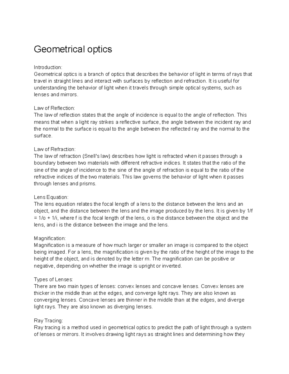 General Physics III (PHY-2040) Lecture 39 - Geometrical optics - Geometrical optics Introduction ...