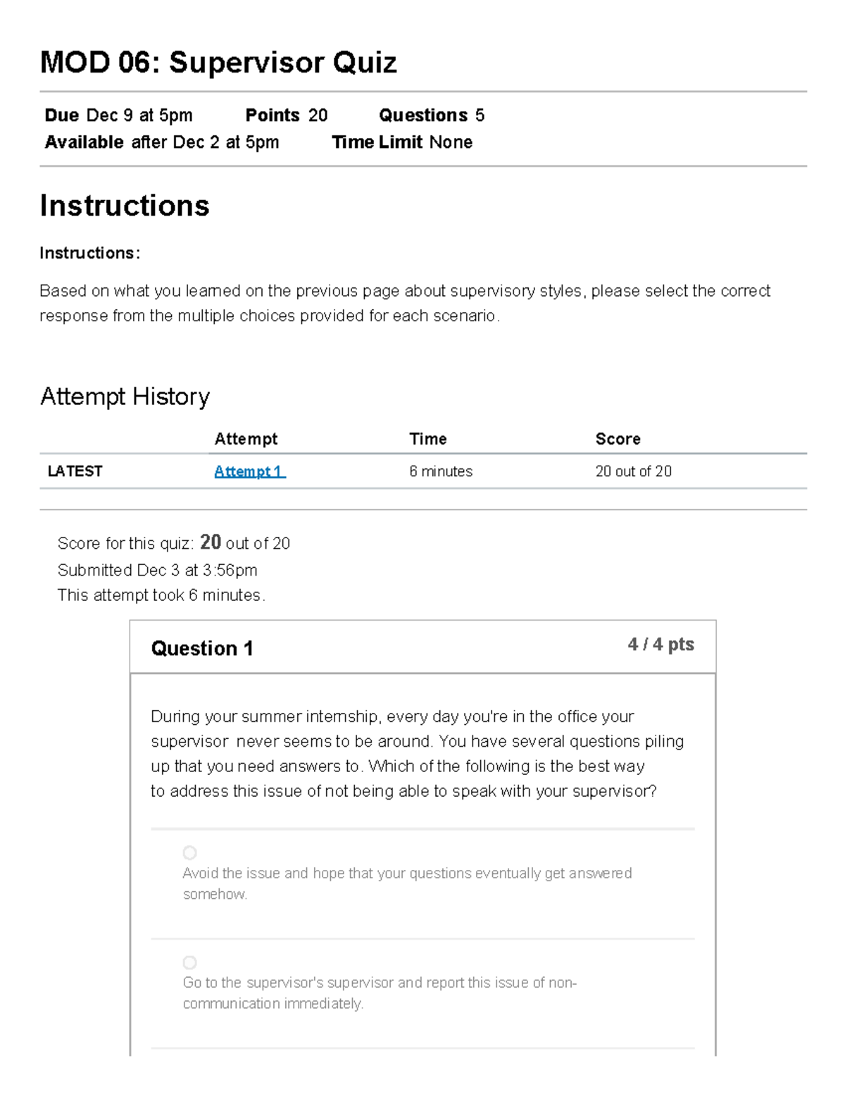 MOD 06 Supervisor Quiz EDCP108I-0301 College and Career Advancement ...