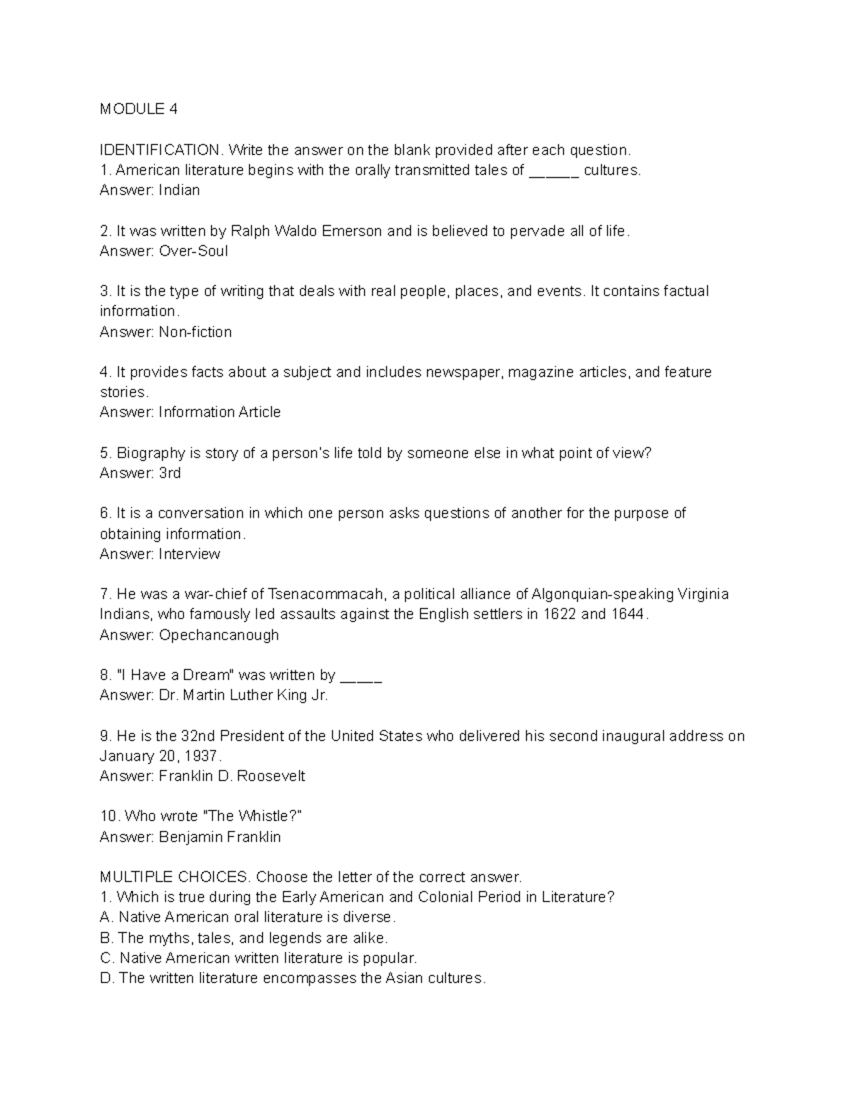 Key Notes Module 4 and 5- Survey of English and American Literature ...