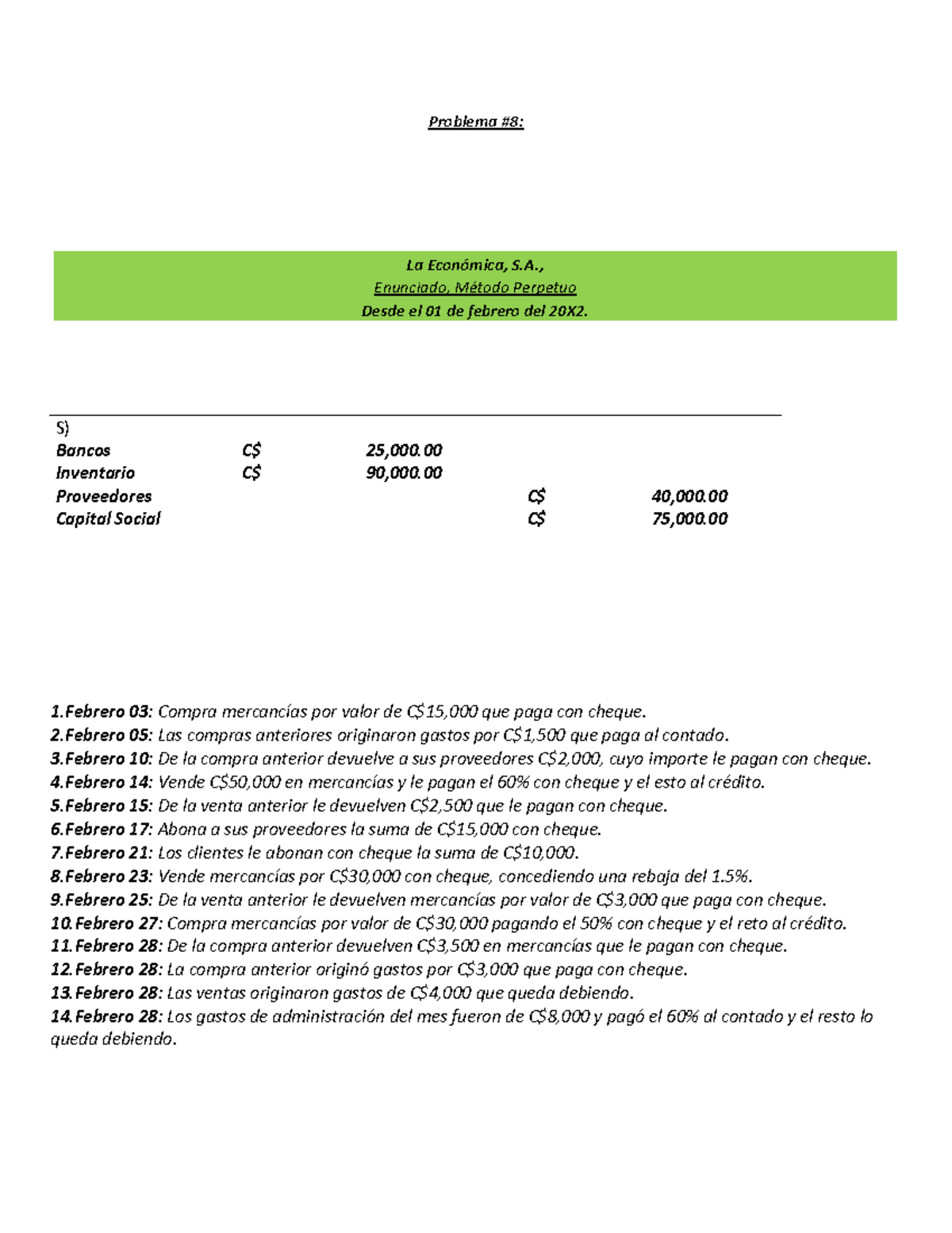 Ejercicios 9 y 8 - Problema #8: La EconÛmica, S., Enunciado, MÈtodo ...