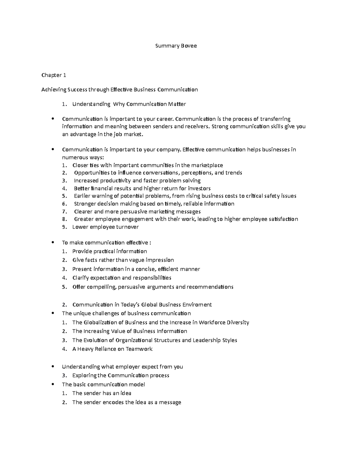 Summary Bovee - Understanding Why Communication Matter Communication is ...