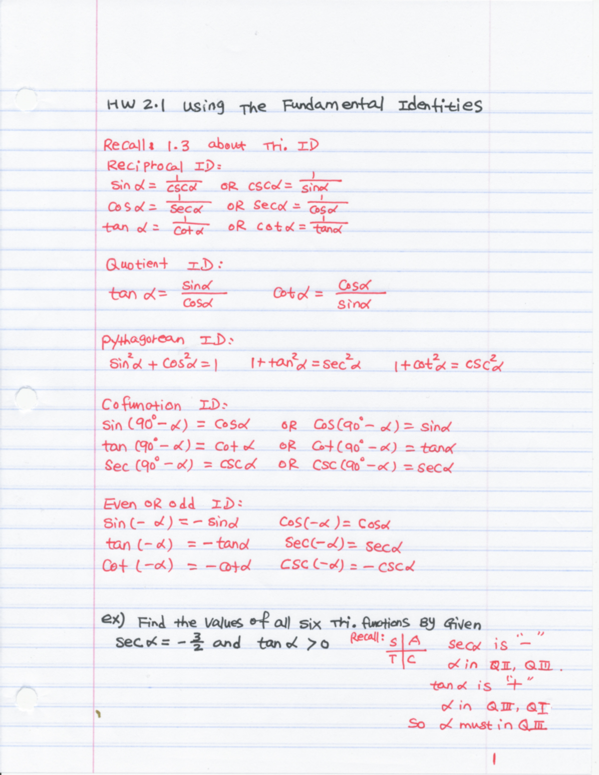 2.1 Using the Fundamental Identities - MATH 1303 - Studocu
