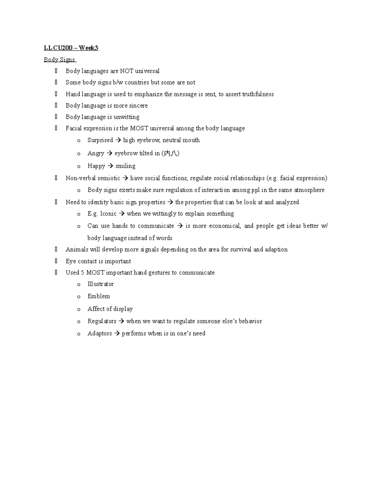 LLCU200 Week3 - study of signs and meanings - LLCU200 – Week Body Signs ...