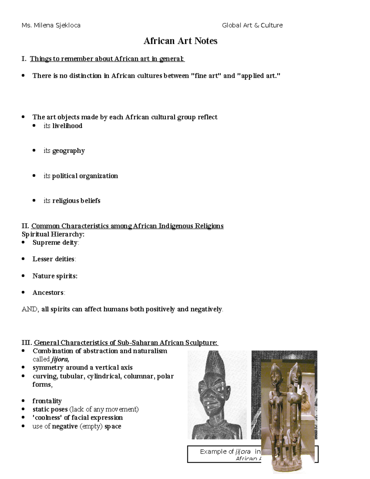 African Art Notes - hjvcJHVC - African Art Notes I. Things to remember ...