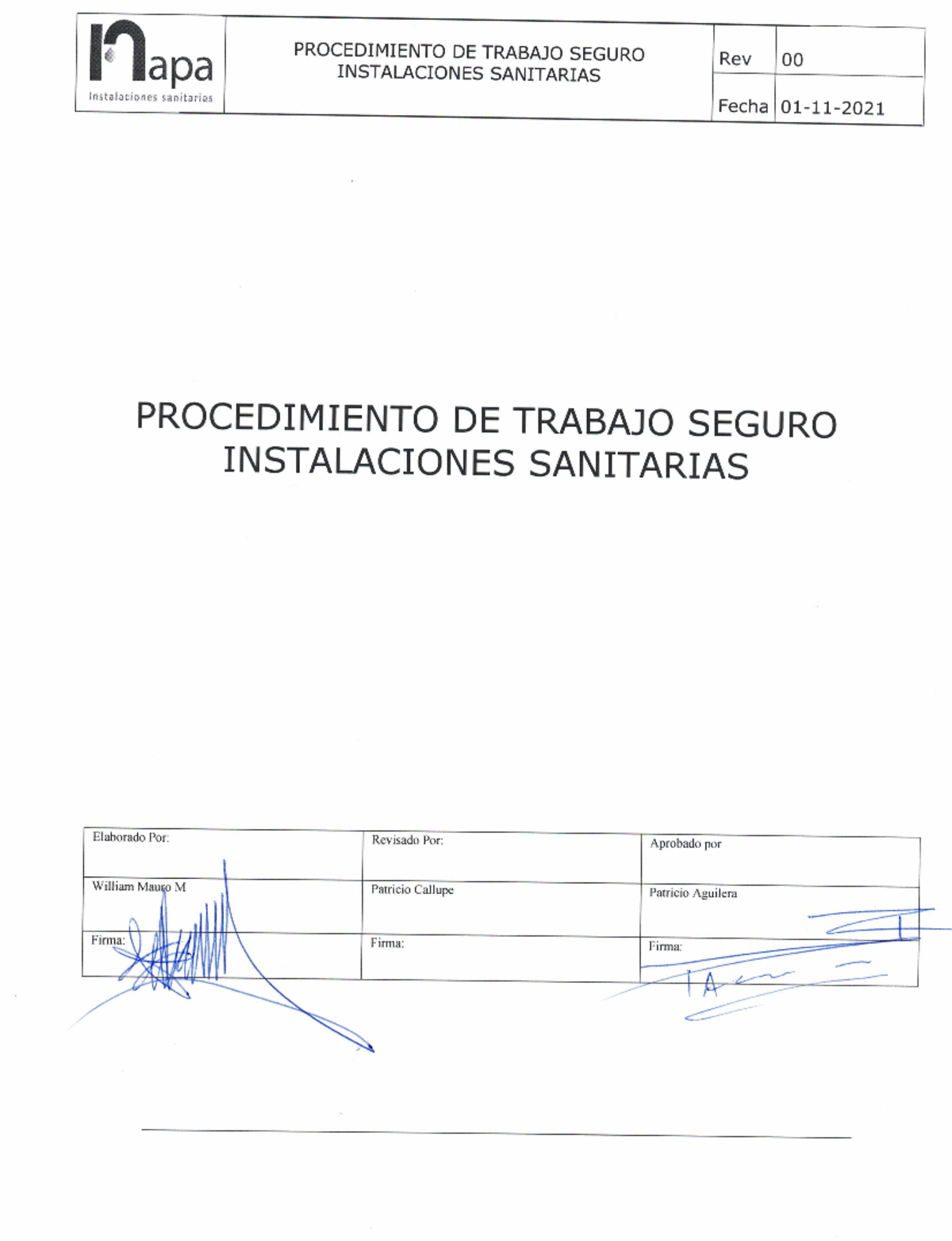 Procedimiento DE Trabajo Seguro Instalaciones Sanitarias ( Artefactos Y Otros) - construccion 1 ...