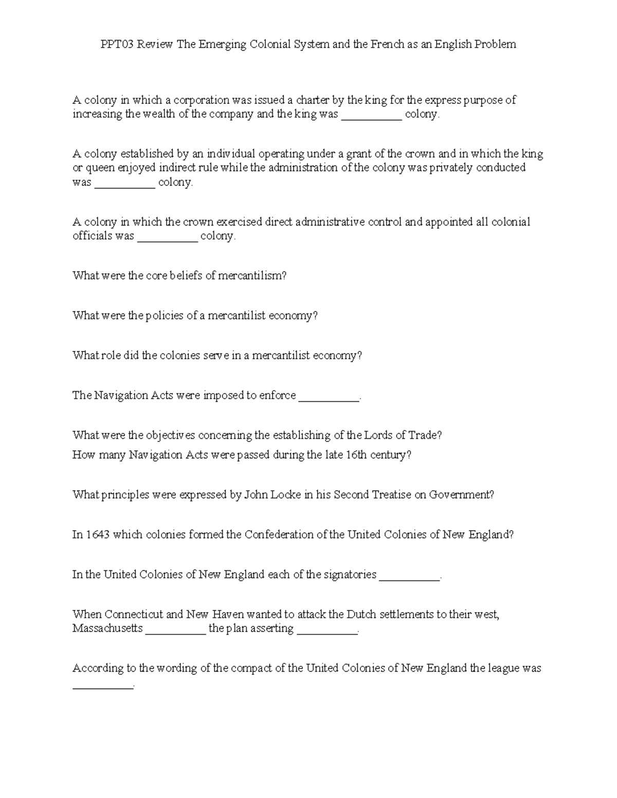 PPT03 Review The Emerging Colonial System and the French as an English ...