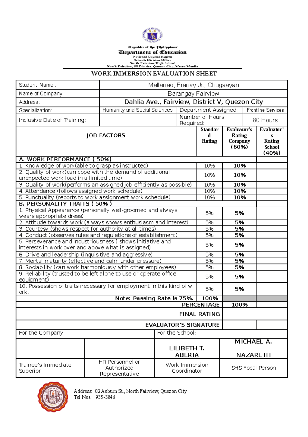 Work-Immersion-Evaluation-Sheet Mallanao - WORK IMMERSION EVALUATION ...