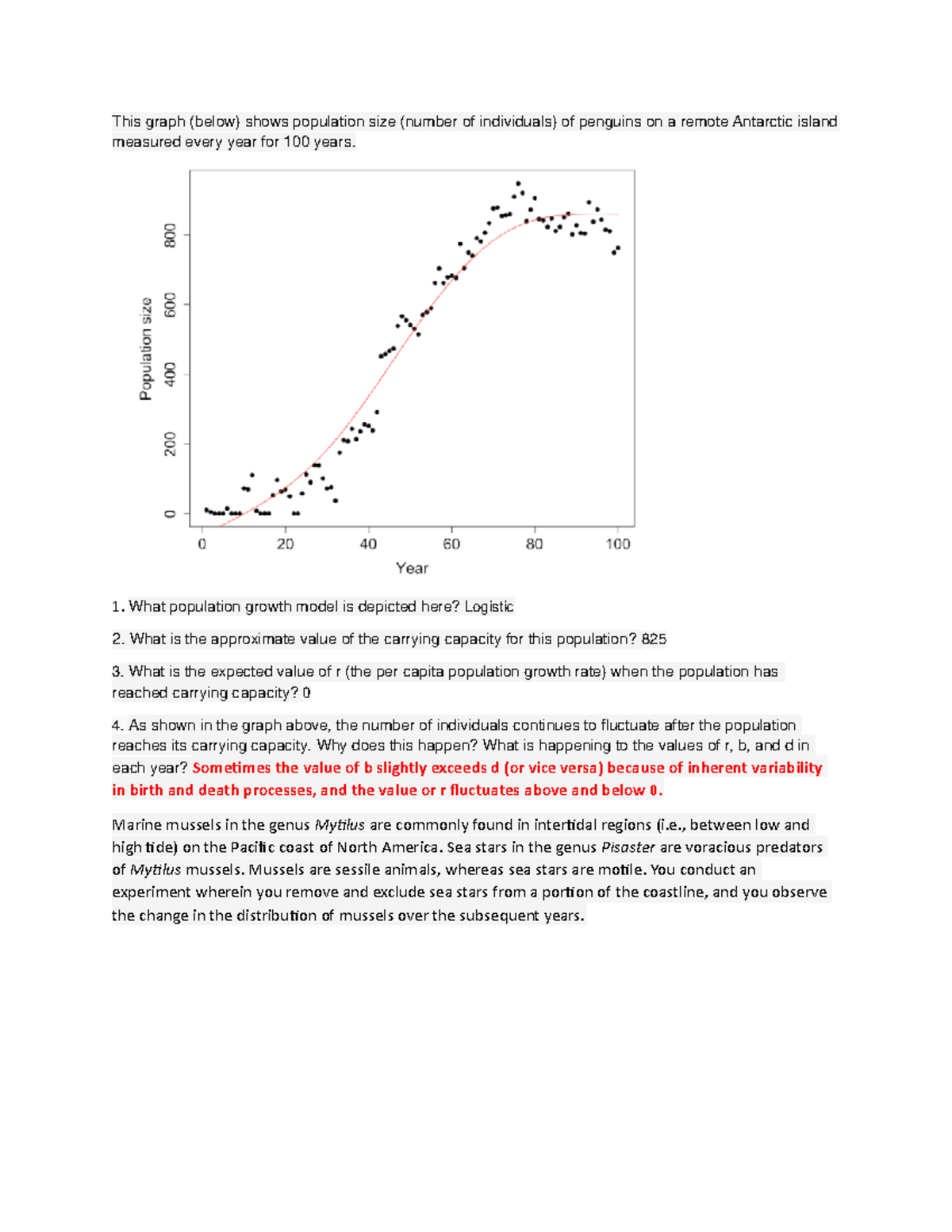 Chapter 10 activity BIO - This graph (below) shows population size ...