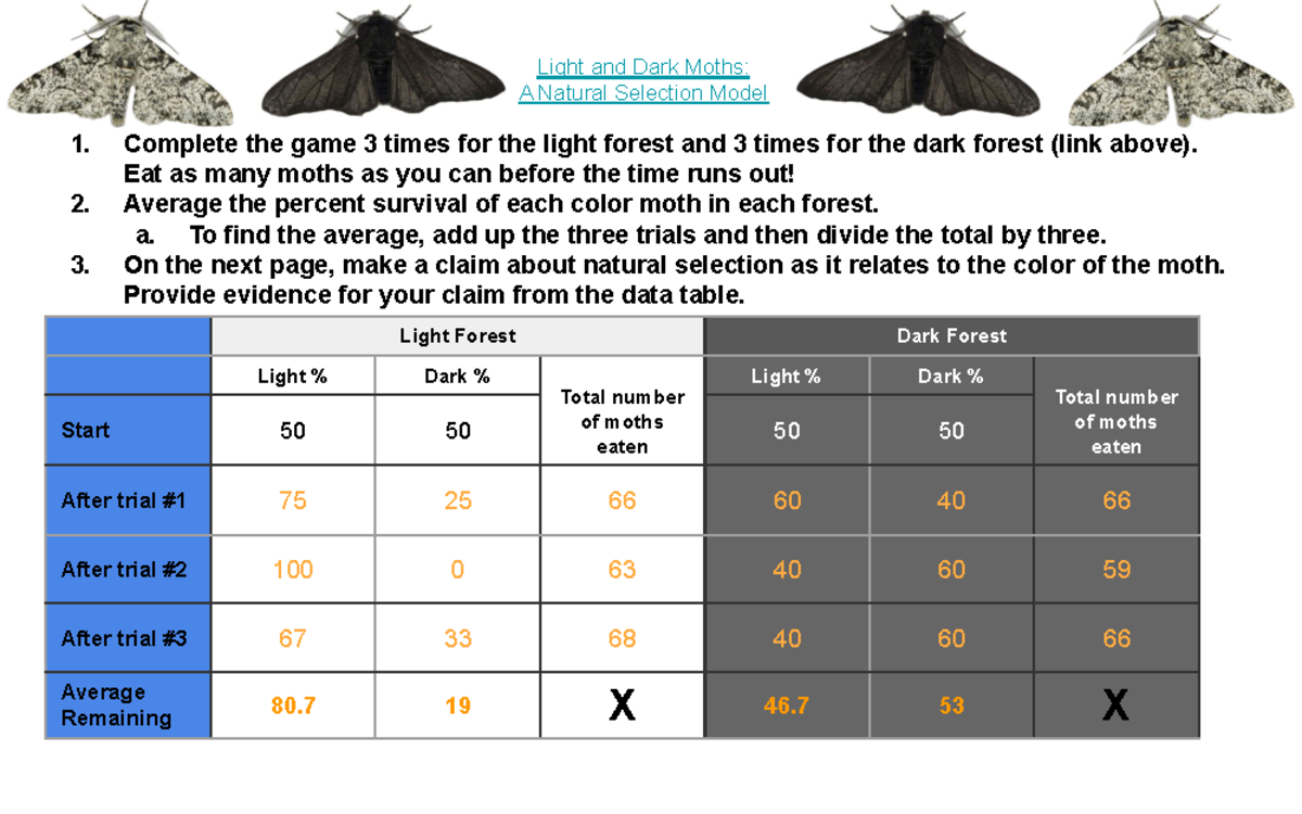 Copy of Peppered Moth Simulation - Light and Dark Moths: A Natural ...
