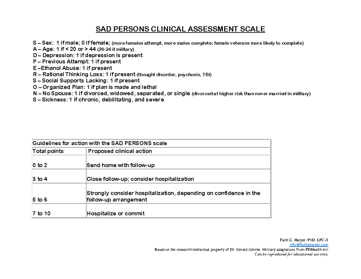 SAD Persons scale - Faith G. Harper, PhD, LPC-S info@faithgharper Based ...