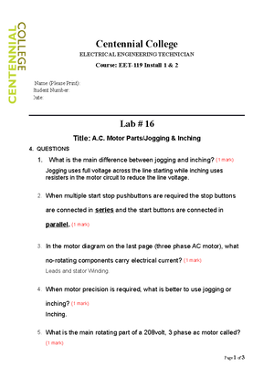 EET 119 - Lab 20 DC Shunt and Compound Motor Lab - Centennial College ...