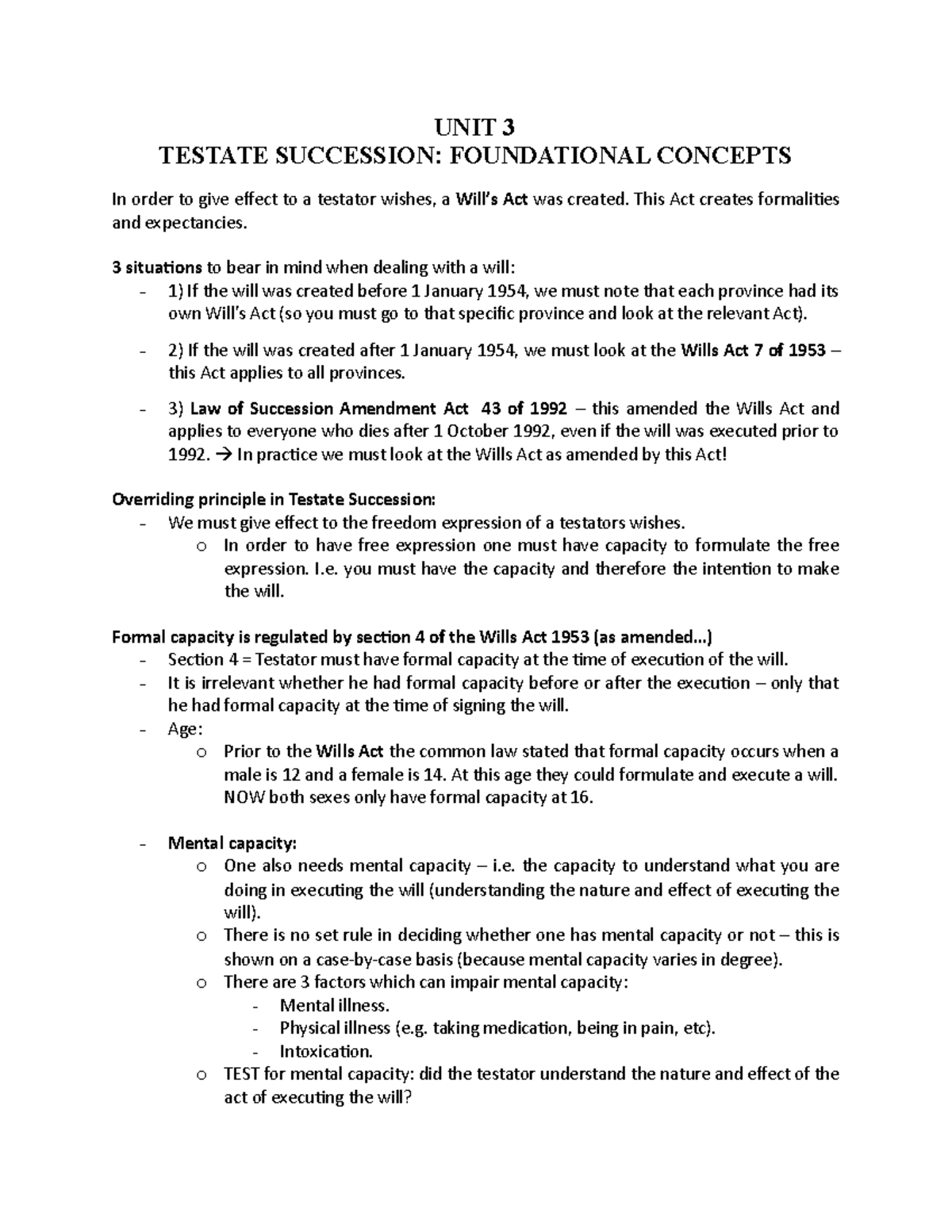 UNIT 3 - Testate succession (foundational concepts) - UNIT 3 TESTATE ...