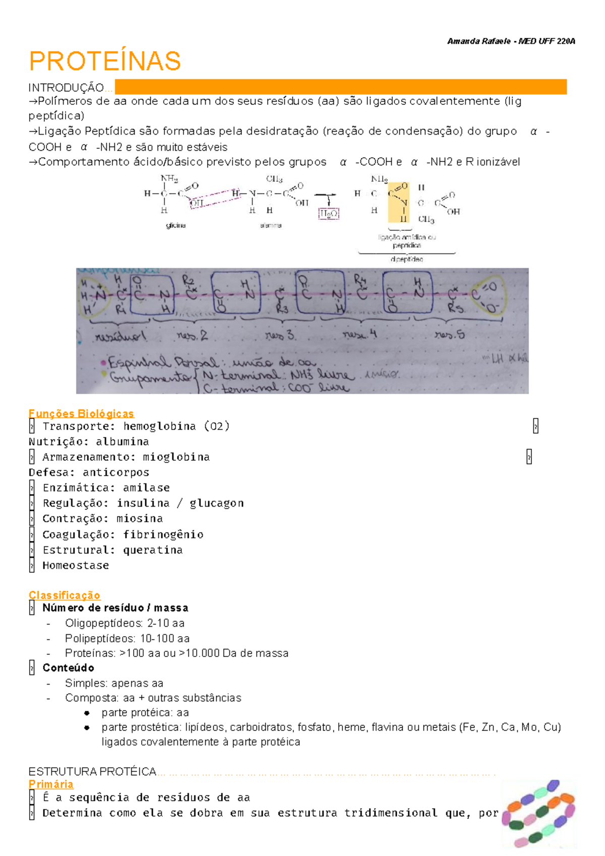 Bioquímica - Resumo de Proteínas - PROTEÍNAS - Studocu