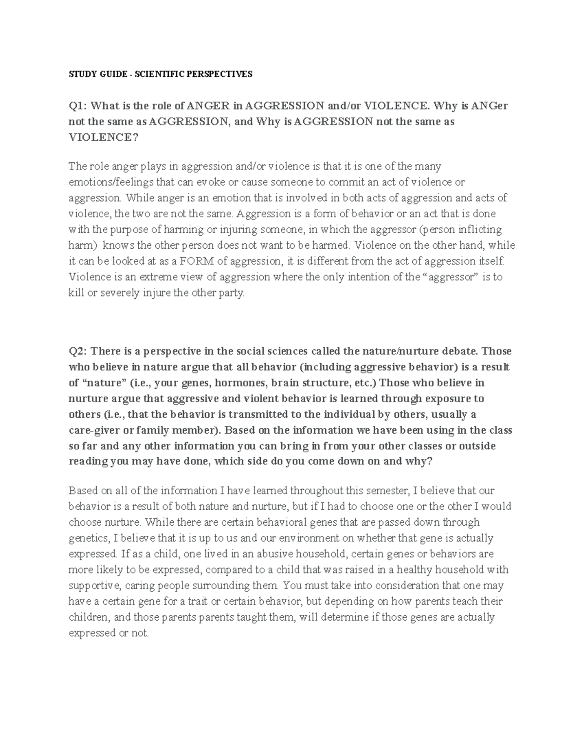 Sci pers midterm - study guide - STUDY GUIDE - SCIENTIFIC PERSPECTIVES ...