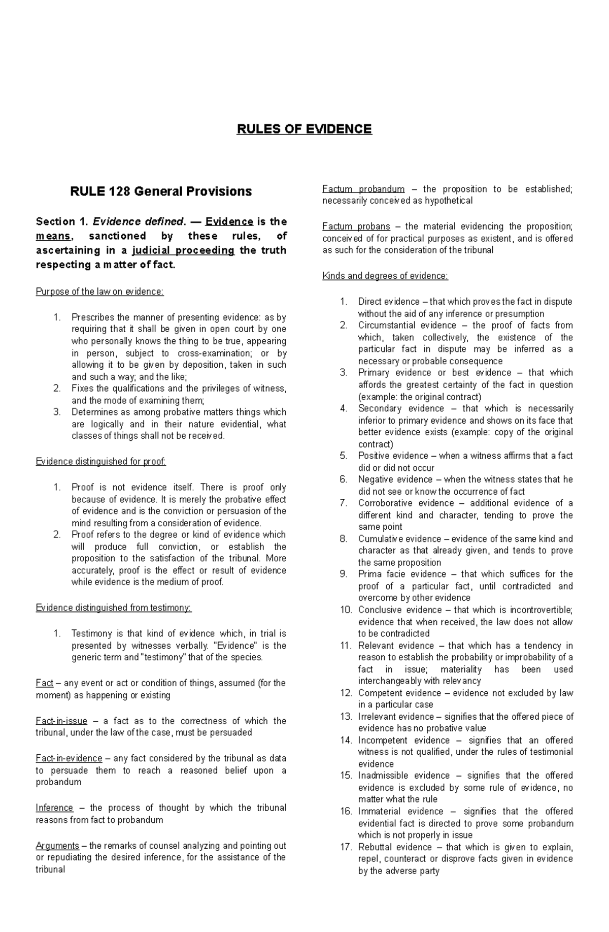 Evidence-DEAN Riano - CRIMINAL EVIDENCE - RULES OF EVIDENCE RULE 128 ...