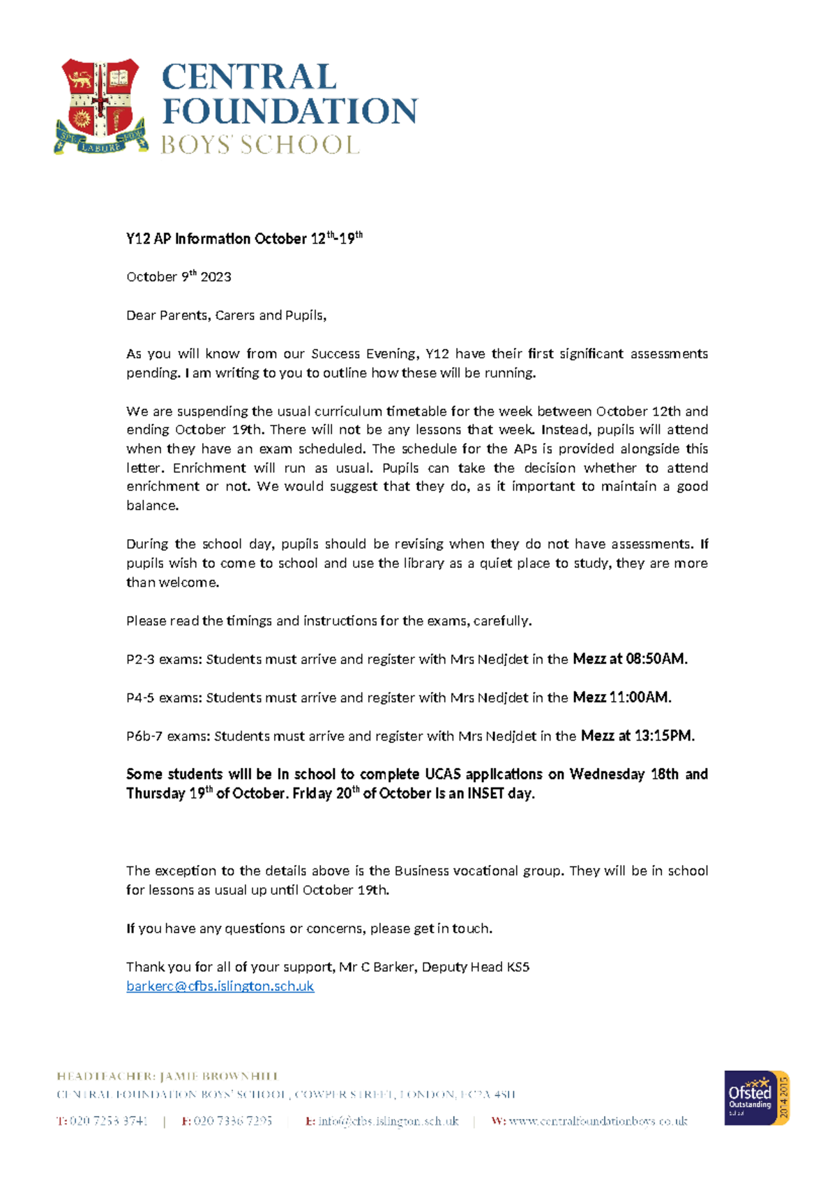 AP Y13 AP letter 2023 - Y12 AP information October 12th-19th October ...