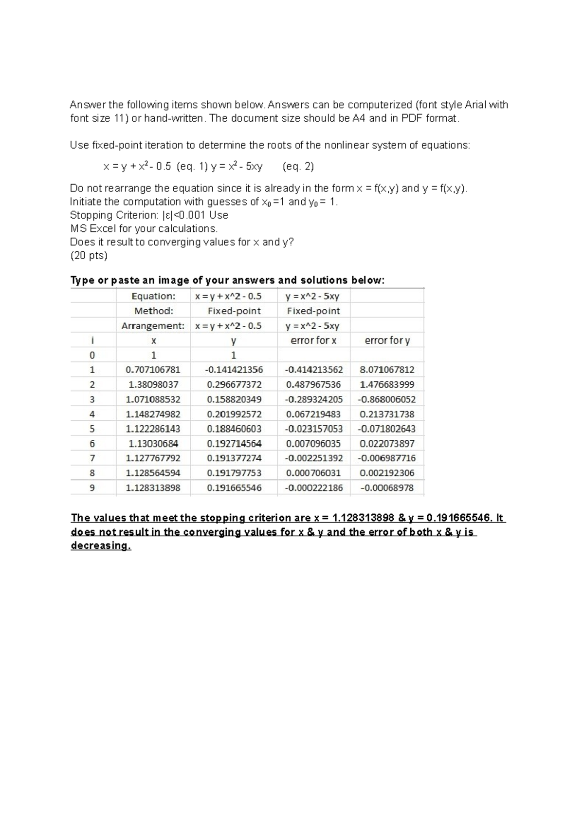 Fixed Point Iteration Answer The Following Items Shown Below Answers Can Be Computerized
