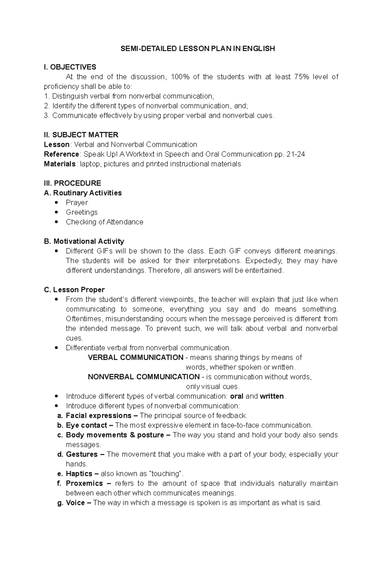 SEMI- Detailed Lesson PLAN IN English Ver - SEMI-DETAILED LESSON PLAN ...