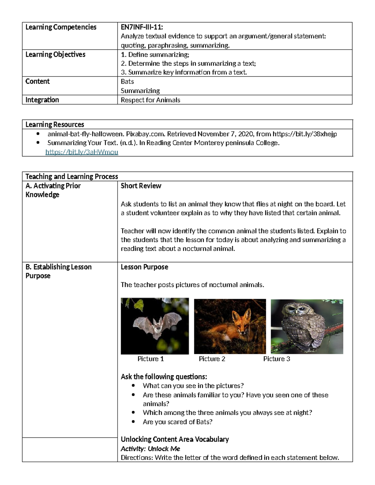 LP in G7 for Matatag - Learning Competencies EN7INF-III-11: Analyze textual evidence to support ...