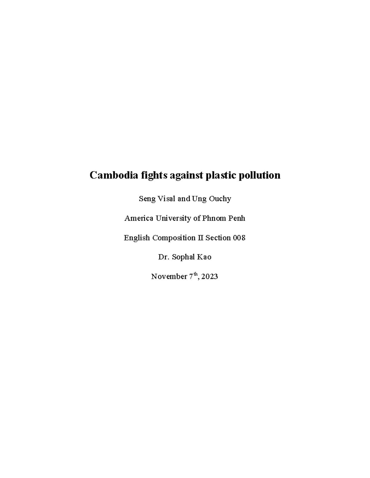 Seng Visal and Ung Ouchy - Cambodia fights against plastic pollution ...