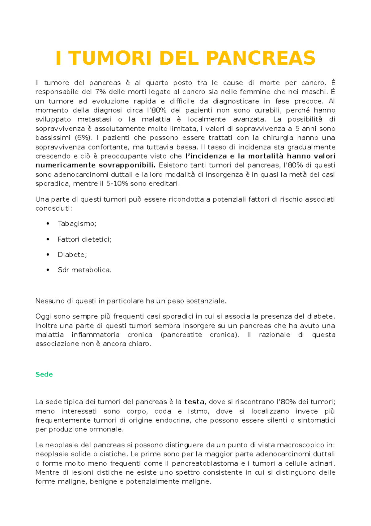 Tumore del pancreas - Programma Corso integrato di Fisiopatologia ...