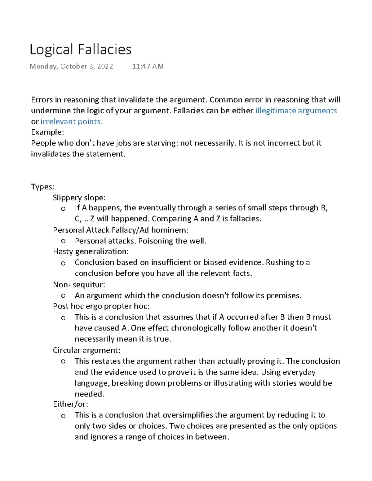 Logical Fallacies Errors In Reasoning The Types Errors In