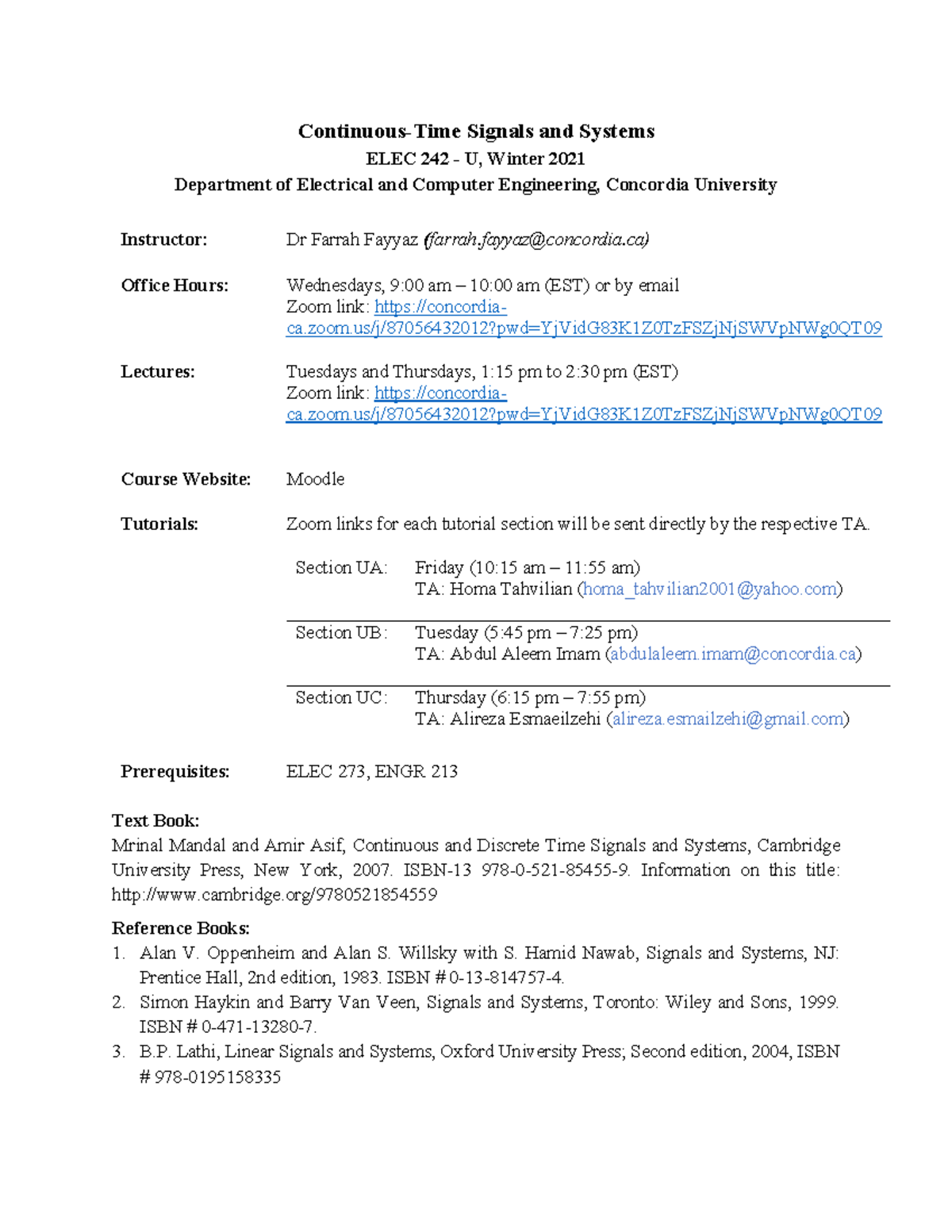 ELEC242 W21 Course Outline v1 - Continuous-Time Signals and Systems ELEC 242 - U, Winter 2021 ...