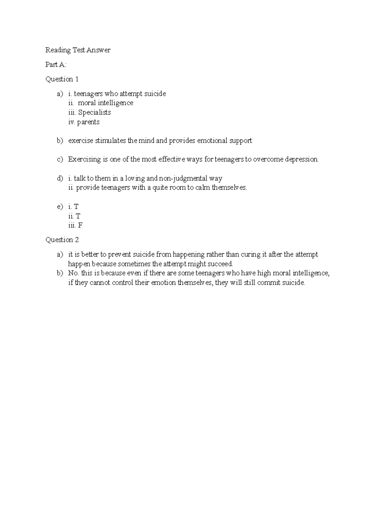 Reading Test Answer - for references only do not copy paste for ...