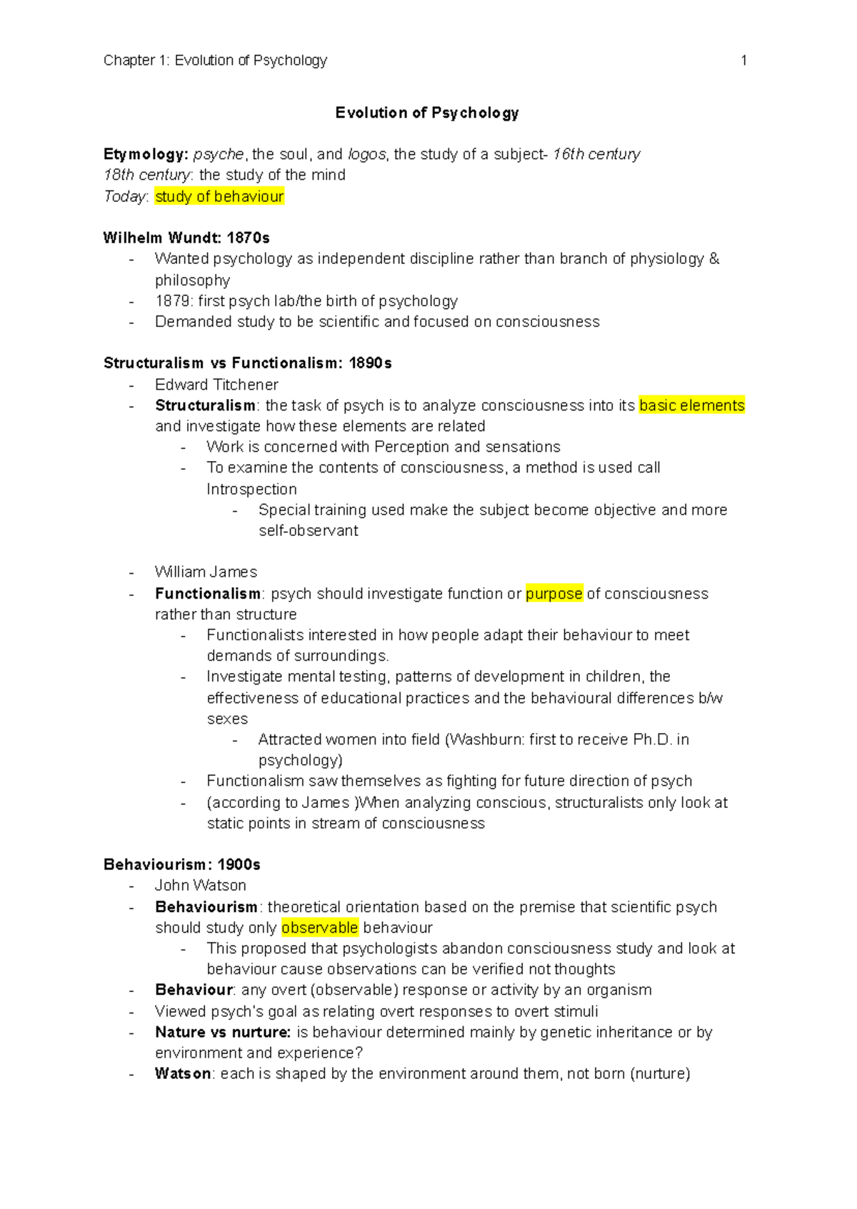 PSYC CH 1 (Intro) - chap 1 - Evolution of Psychology Etymology: psyche ...