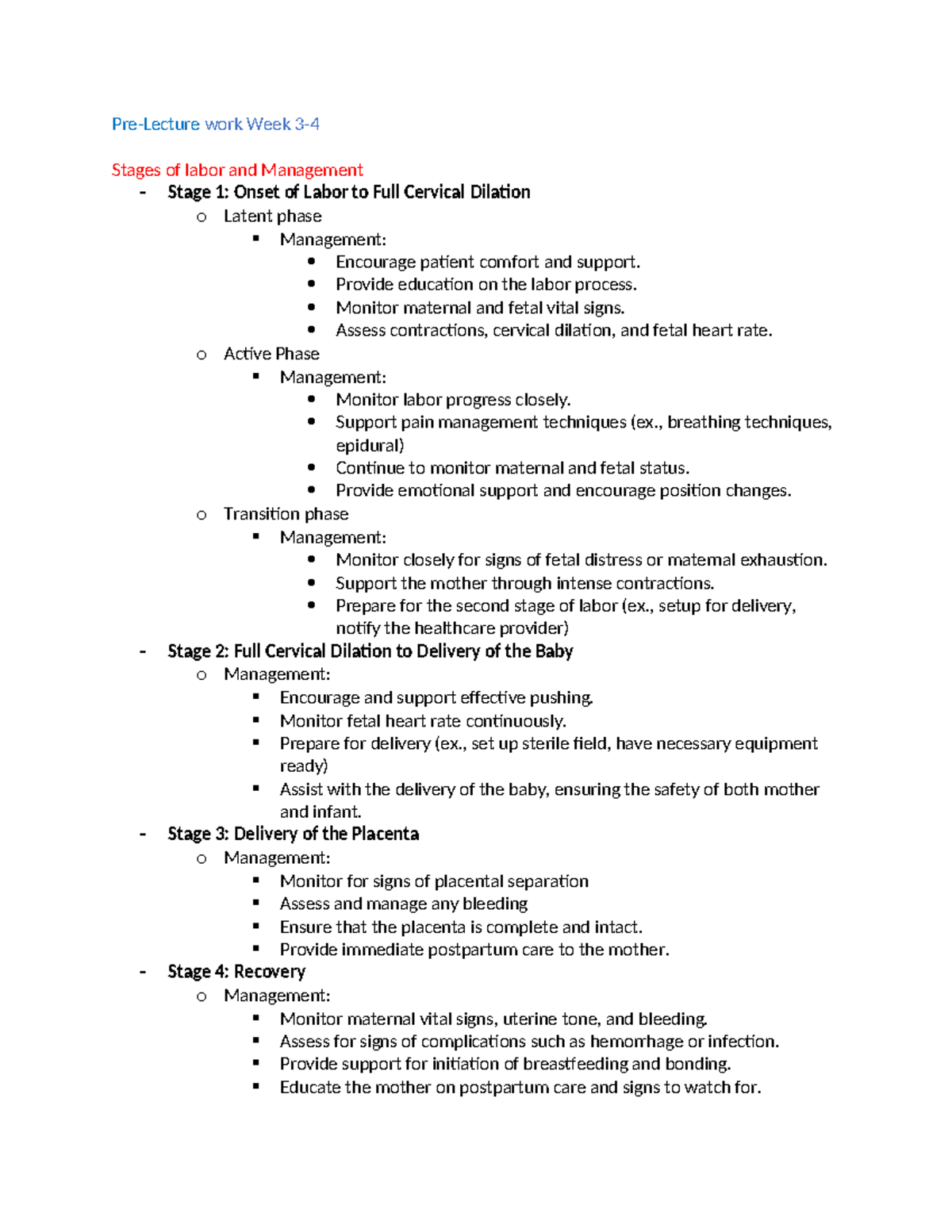 Pre-lectureworkweek 3-4assignment - Pre-Lecture work Week 3- Stages of ...