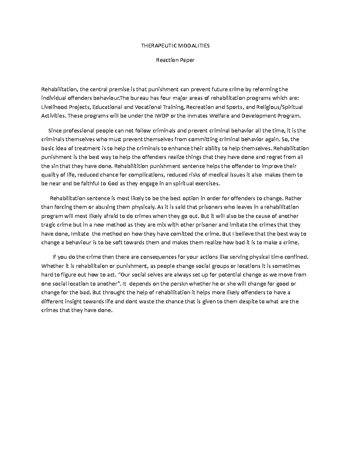 Therapeutic MOD-WPS Office - THERAPEUTIC MODALITIES Reaction Paper ...