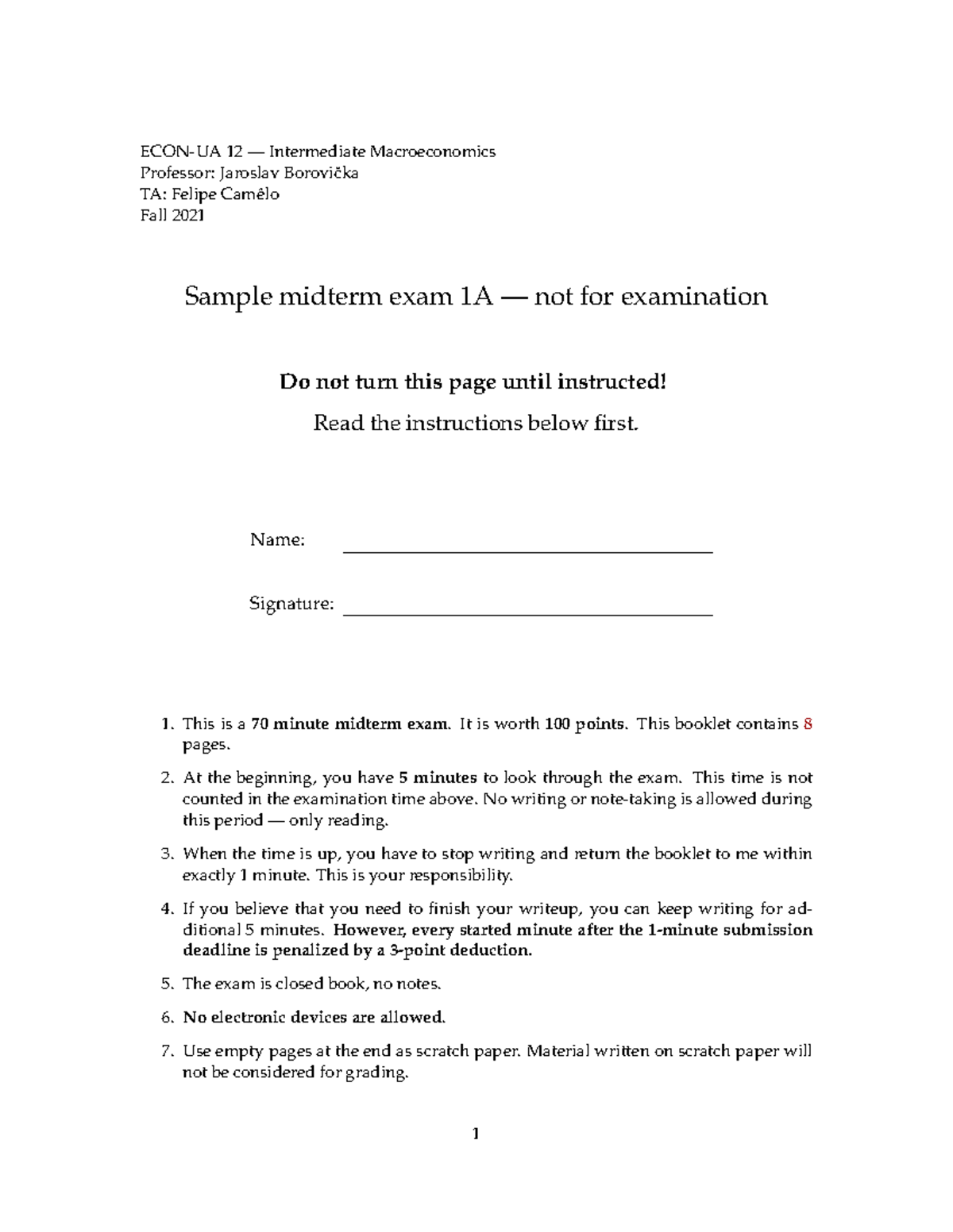 Fall 2021 sample midterm 1A exam layout - ECON-UA 12 — Intermediate ...