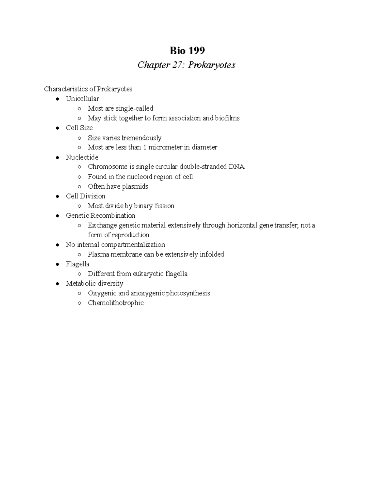 Bio 199: Chapter 27 - Prokaryotes - Bio 199 Chapter 27: Prokaryotes ...