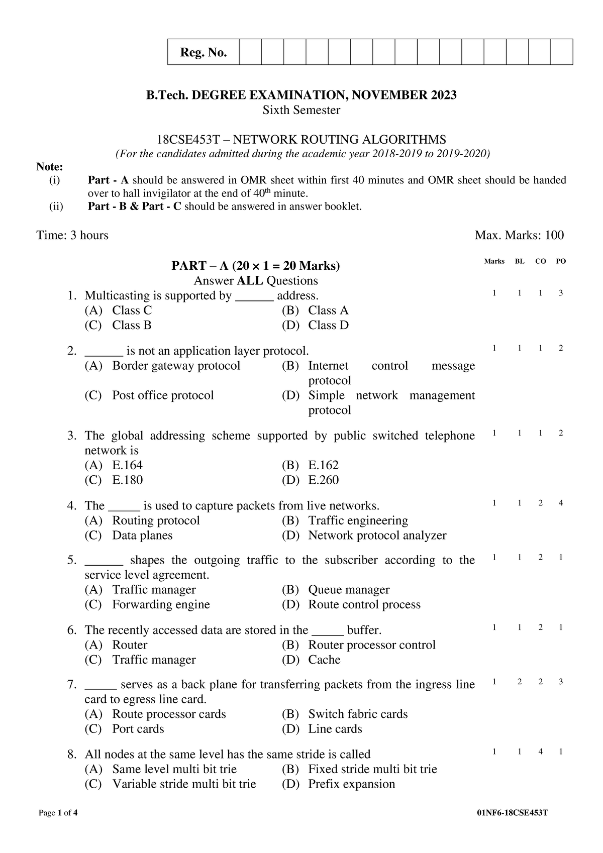 NRA END SEMESTER QUESTION PAPER NOV-23 - Reg. No. B. DEGREE EXAMINATION, NOVEMBER 2023 Sixth ...