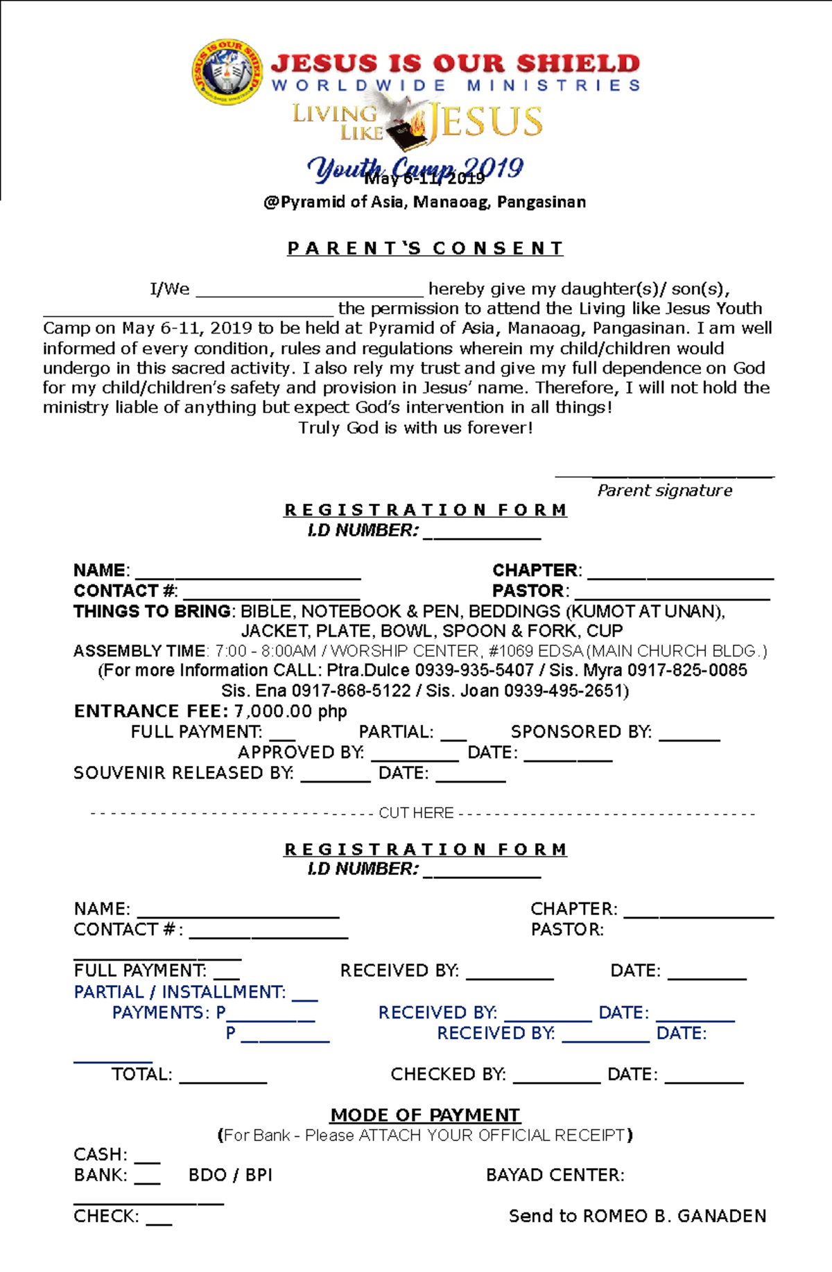 Registration Form-YC - Nnn - May 6-11, 2019 @Pyramid of Asia, Manaoag ...