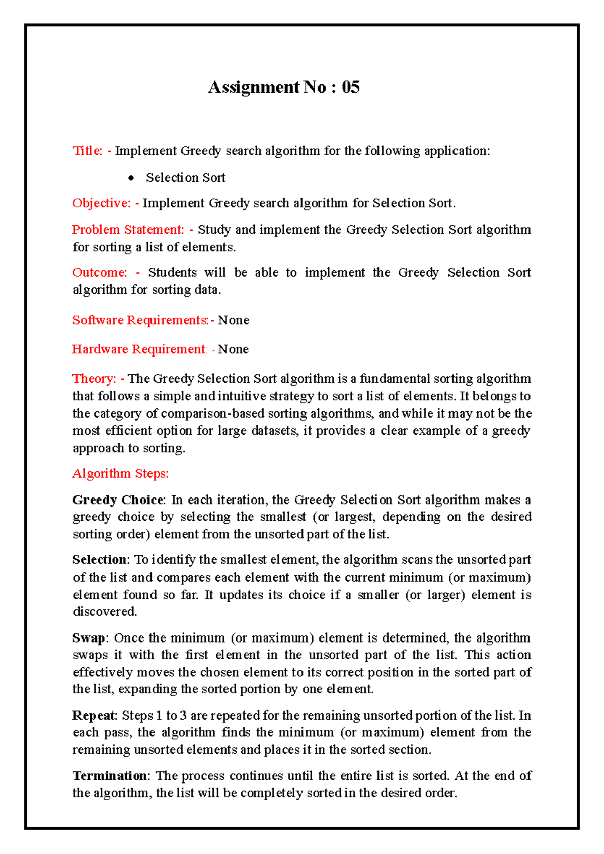 Assignment No 05 - pract 5 - Assignment No : 05 Title: - Implement Greedy search algorithm for ...