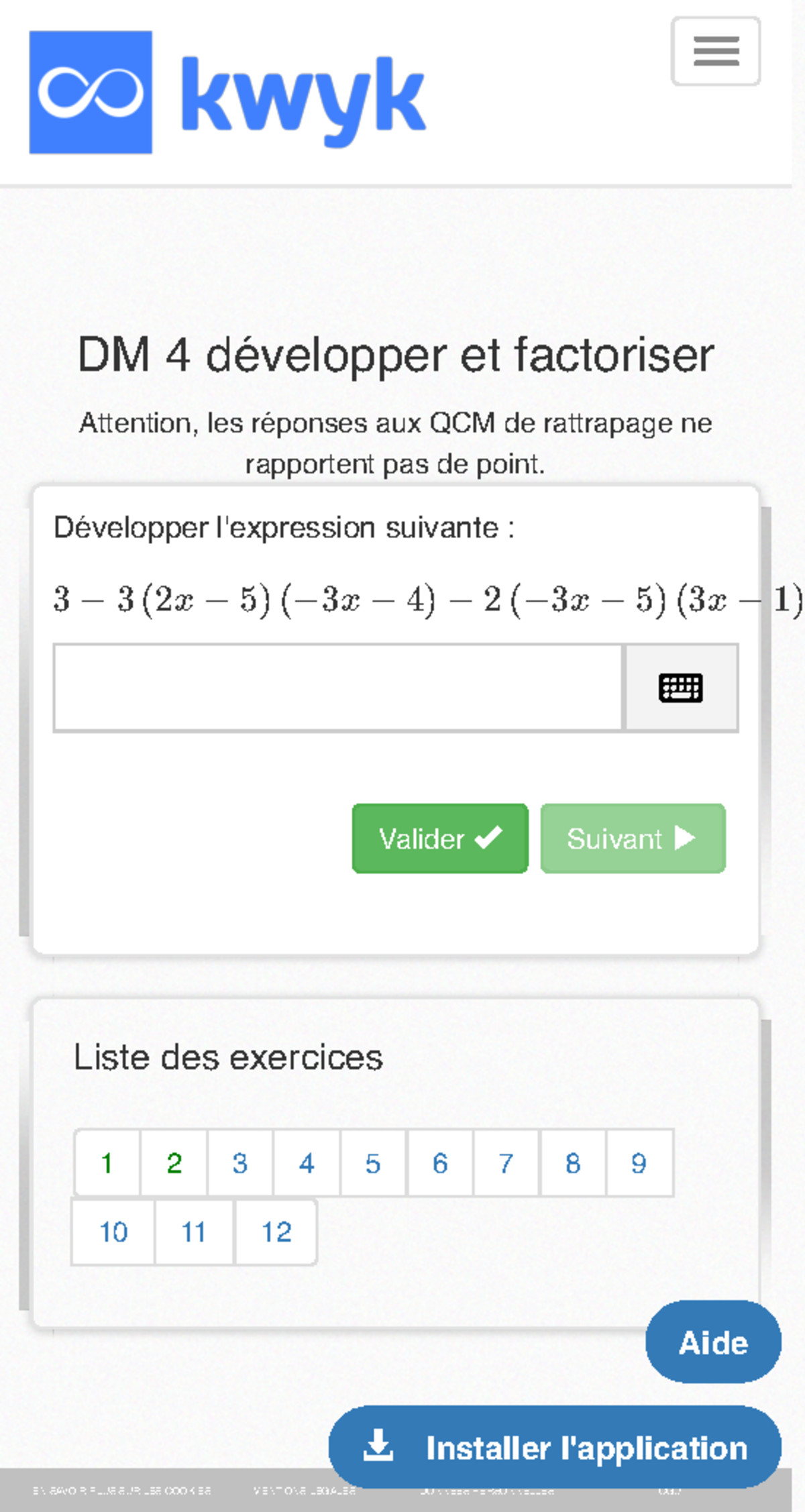DM 4 développer et factoriser - Kwyk - Mathematics: Analysis and ...