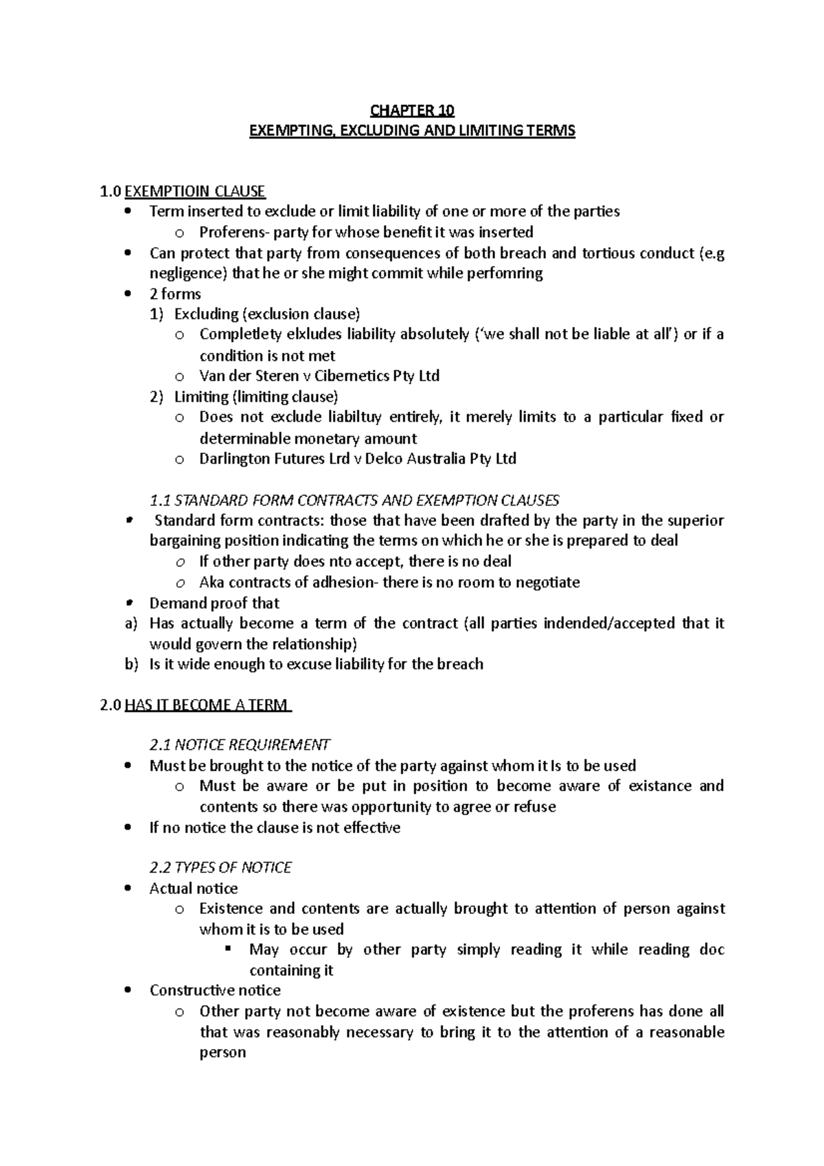 Exempting Excluding and Limiting Terms in Contracts - Studocu