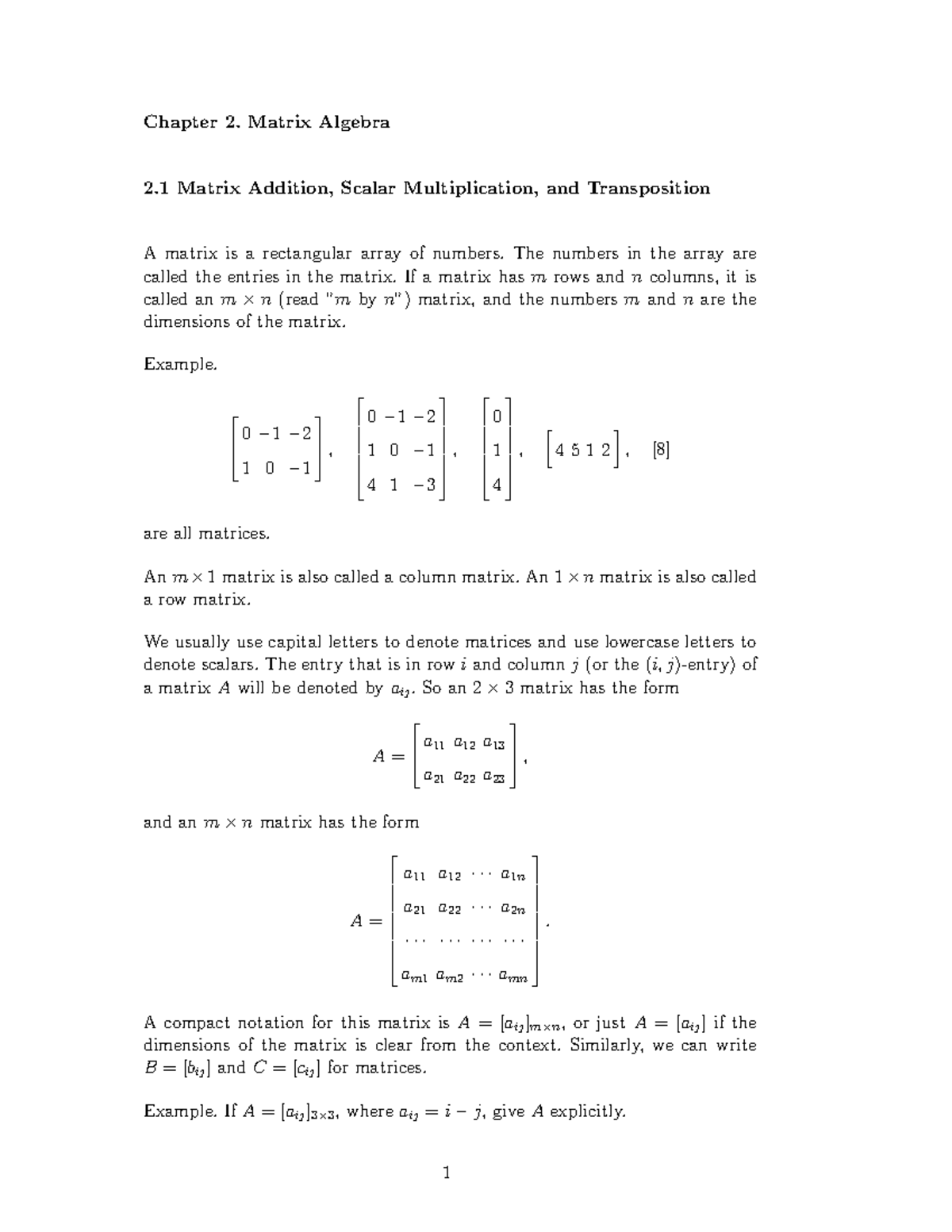 Math 122 (Note 2) - Matrix algebra - Chapter 2. Matrix Algebra 2 Matrix ...