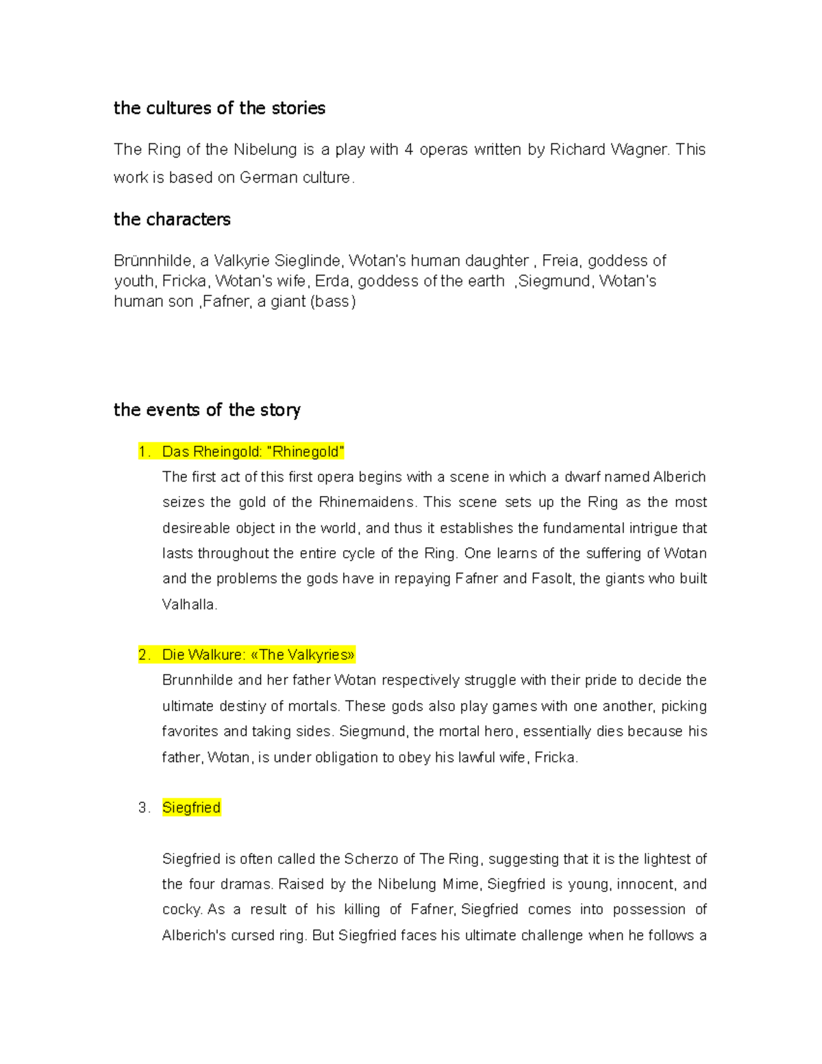 GUW Facts - Ejercicios - the cultures of the stories The Ring of the ...