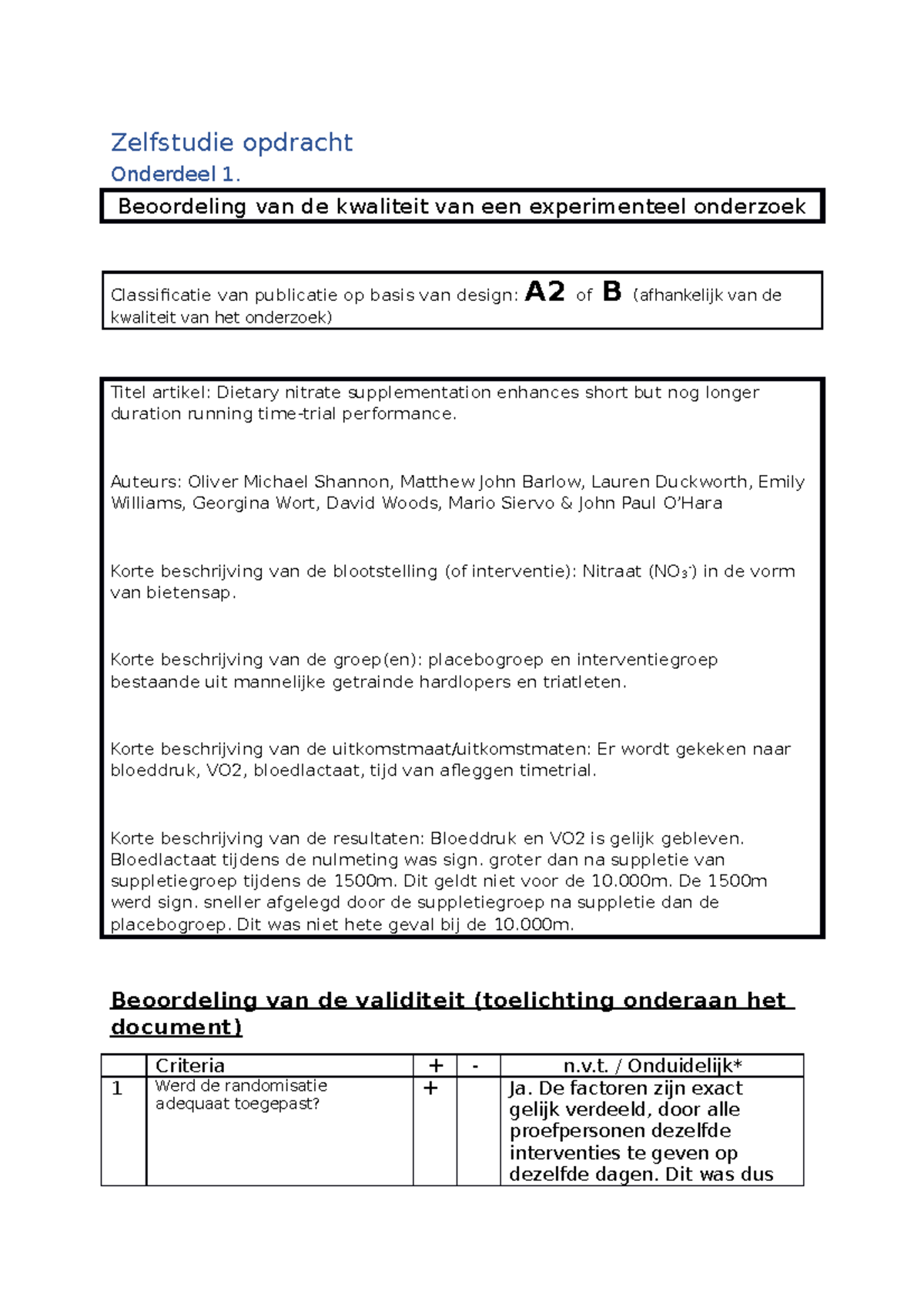 Zelfstudie opdracht - Zelfstudie opdracht Onderdeel 1. Beoordeling van ...