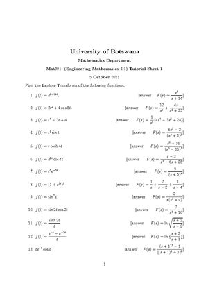 MAT 391 EXAM 1 - exam questions - UNIVERSITY OF BOTSWANA DEPARTMENT OF MATHEMATICS End of ...