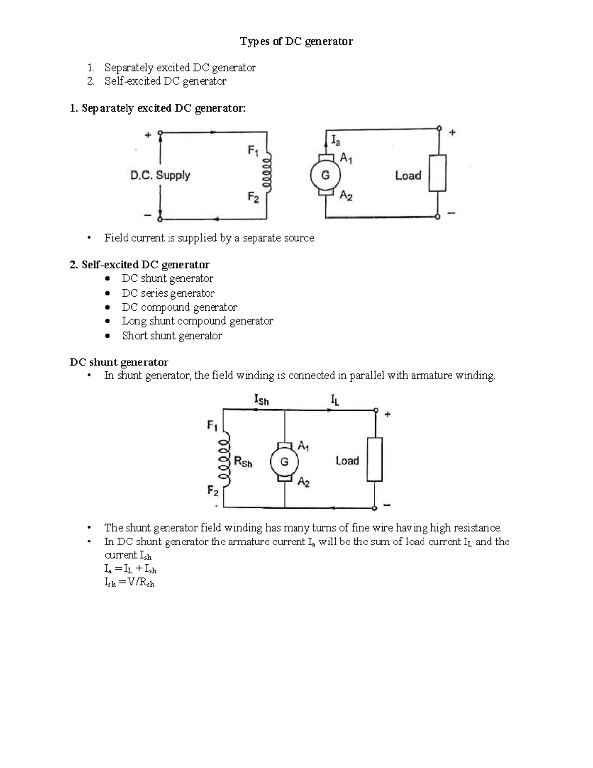 Types OF DC GEN - fsdfs - Types of DC generator Separately excited DC ...