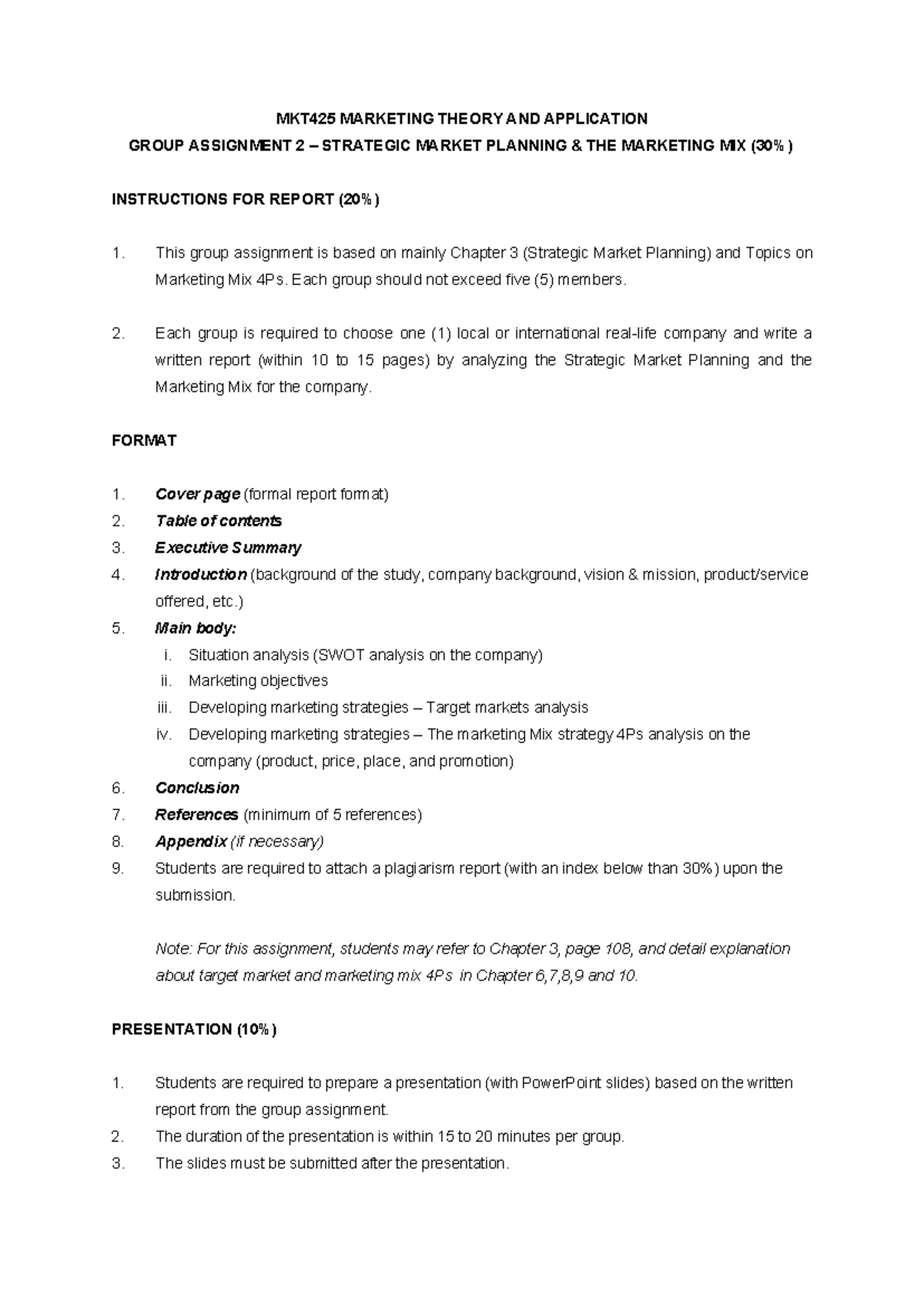MKT425 Group Assignment 2 Guidelines & Rubrics - MKT425 MARKETING THEORY AND APPLICATION GROUP ...