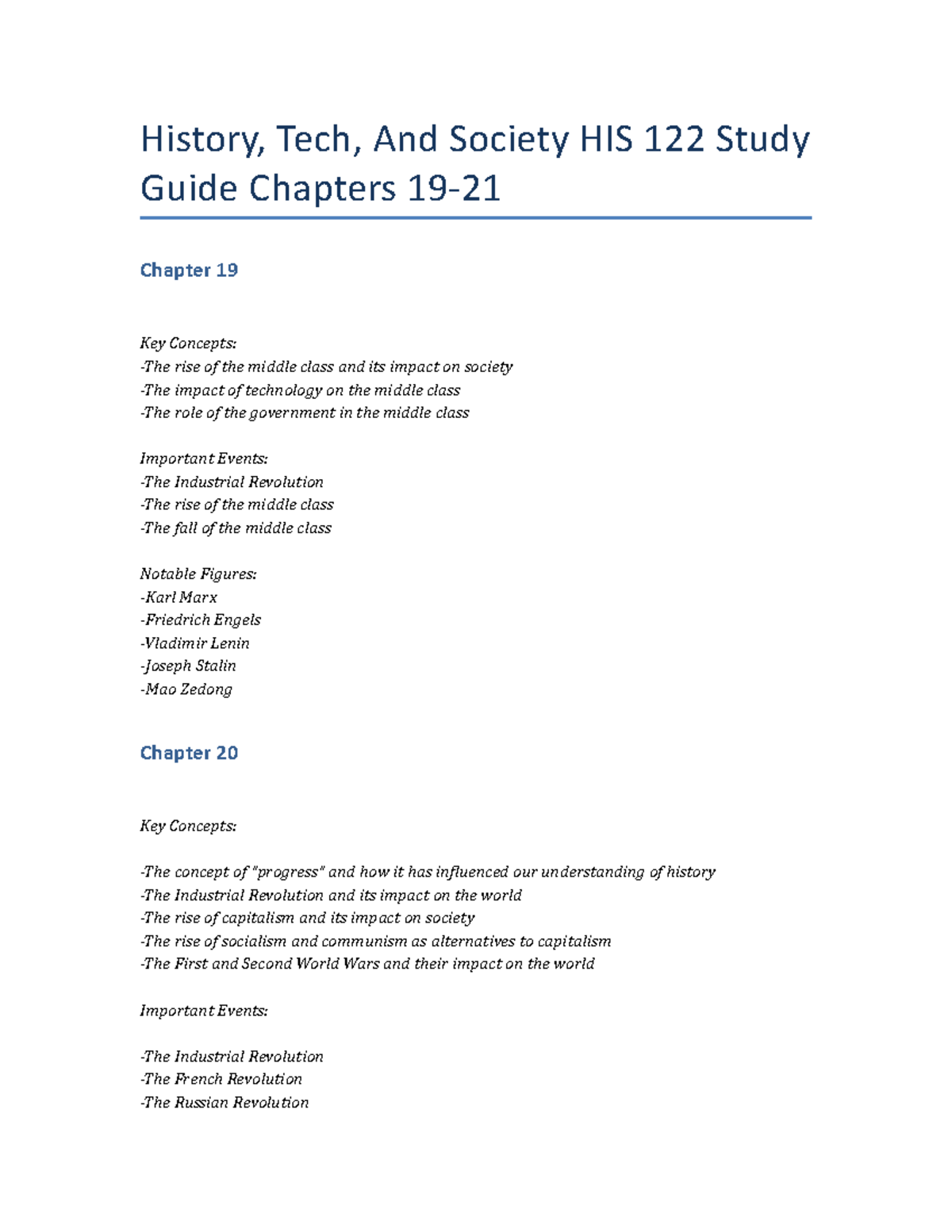 History, Tech, And Society HIS 122 Study Guide Chapters 19-21 - Studocu